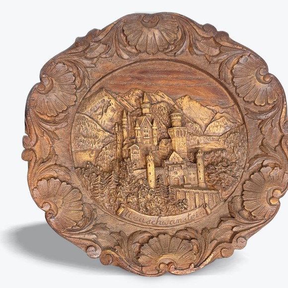 Wall Decor | Vintage Hand Carved Plaquee Neuschwanstein Castle Relief ...